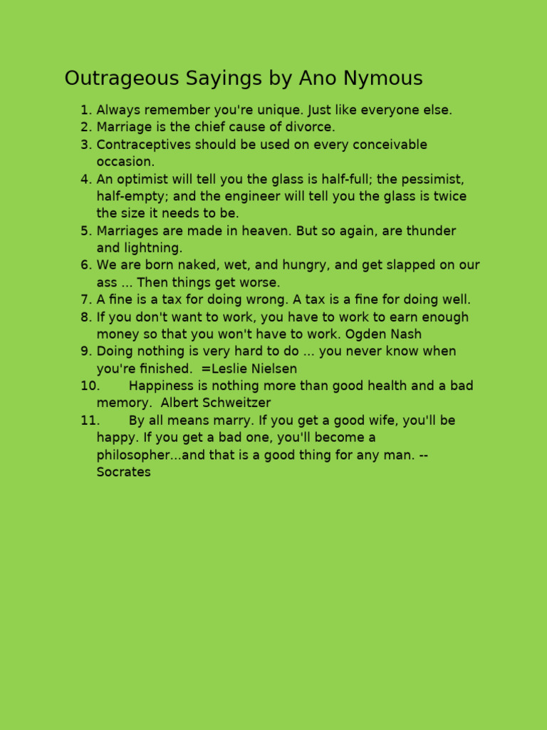 A Treasury of Funny Quotes and Outrageous Sayings | PDF