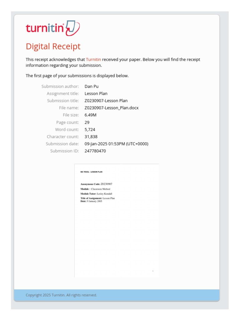 Receipt Z0230907-Lesson Plan | PDF