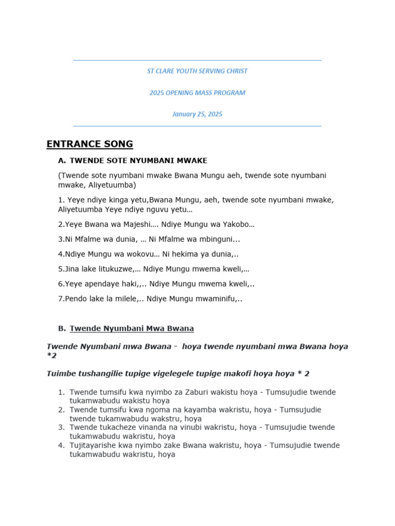 Mass Songs Program-1 | PDF