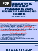 AP Q1 - Ang Deklarasyon NG Kasarinlan at Pagtatag NG Unang Republika | PDF