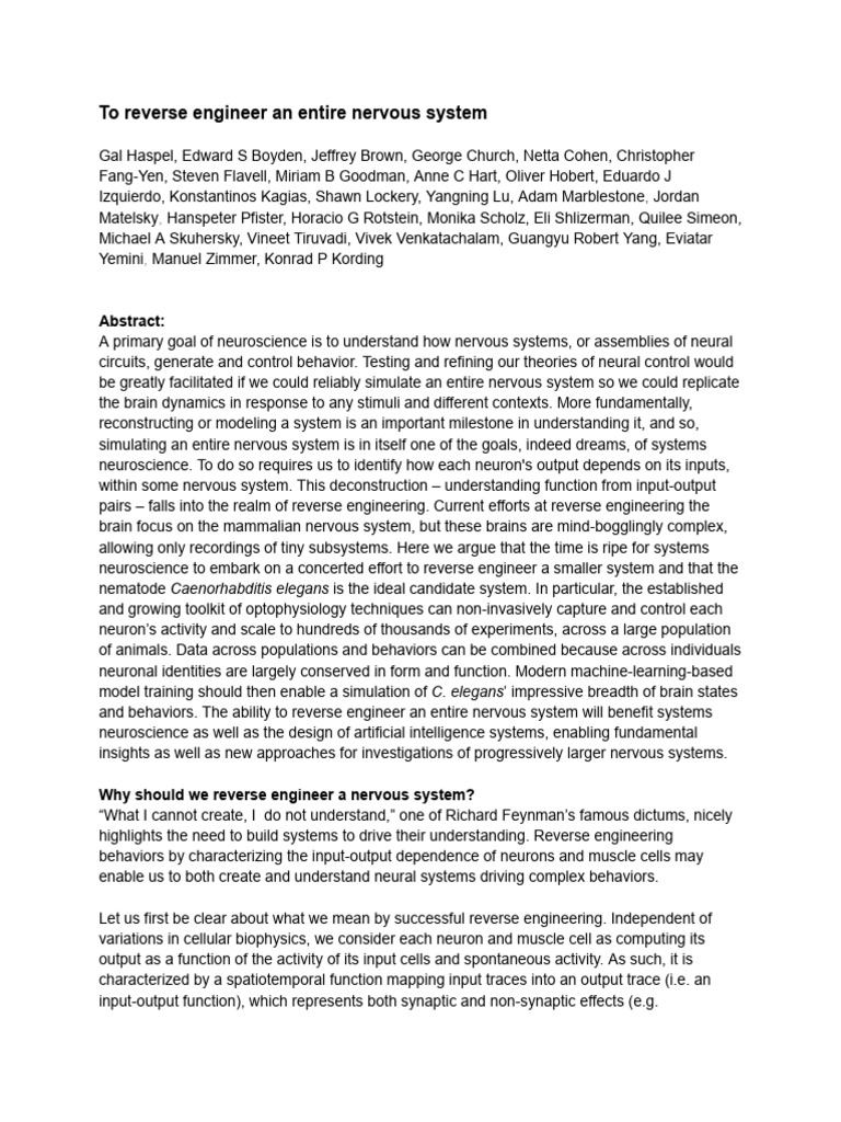 To Reverse Engineer an Entire Nervous System | PDF | Nervous System ...