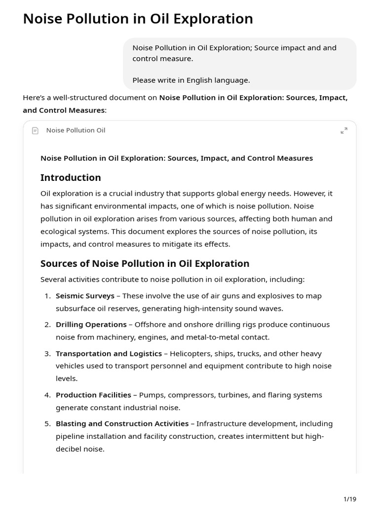 Noise Pollution in Oil Exploration: Impact & Control | PDF | Waste ...