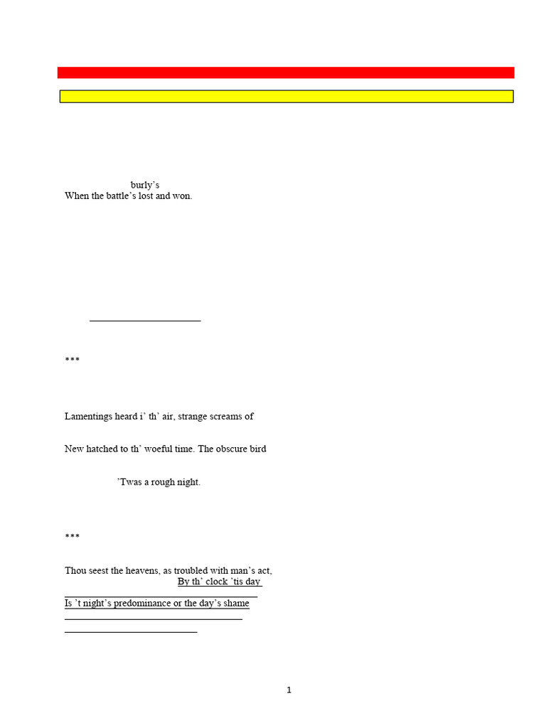 MACBETH - Handout 2024 - 2025 | PDF | Macbeth