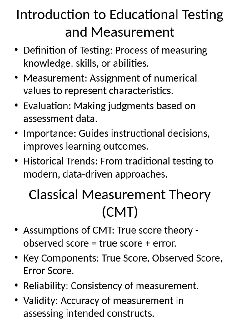 Educational Testing course summary | PDF