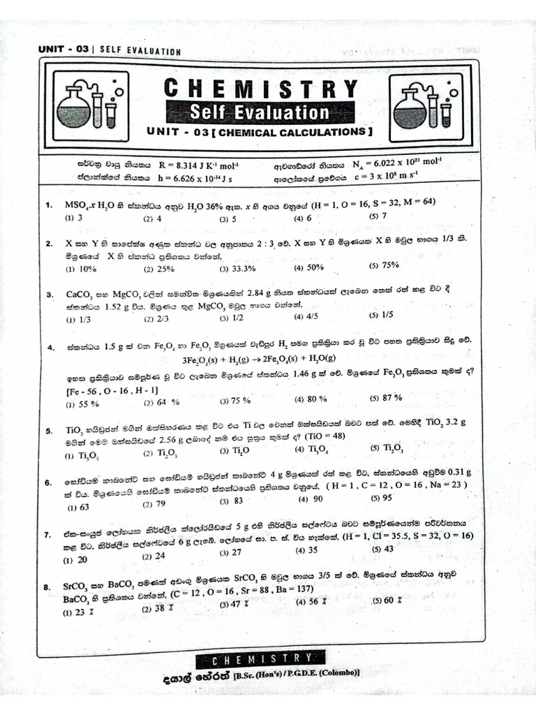 Chemical Calculation Paper (Unit - 03) | PDF