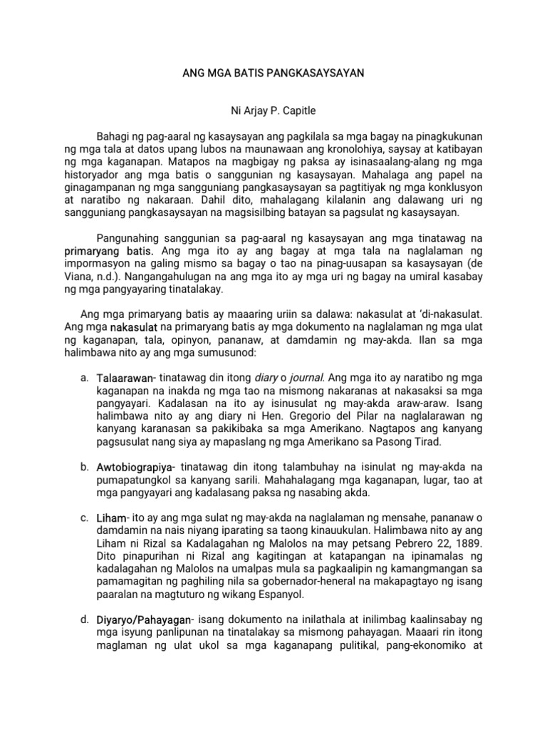 Primaryang at Sekondaryang Batis 1 | PDF