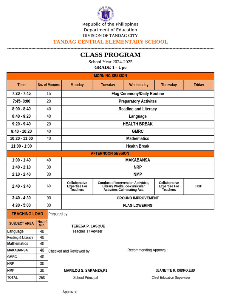 Grade 1 3 Class Program 2024 2025 | PDF | Learning | Human Communication