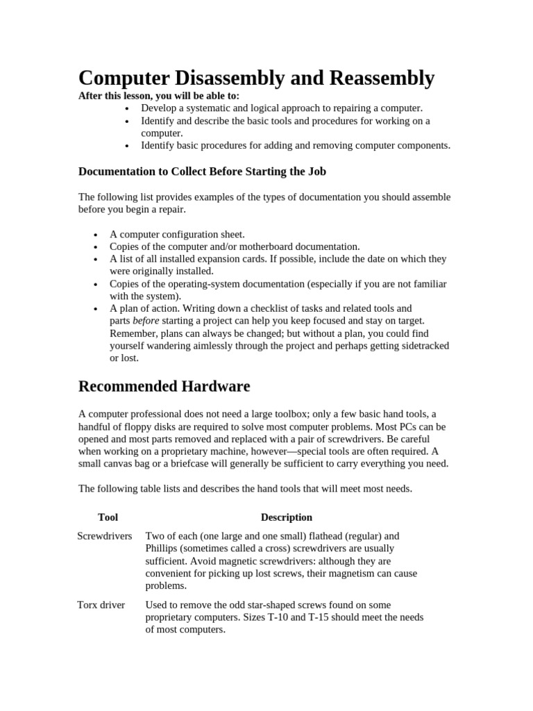 Computer disassembly and reassembly | PDF | Computer Hardware | Microsoft Windows