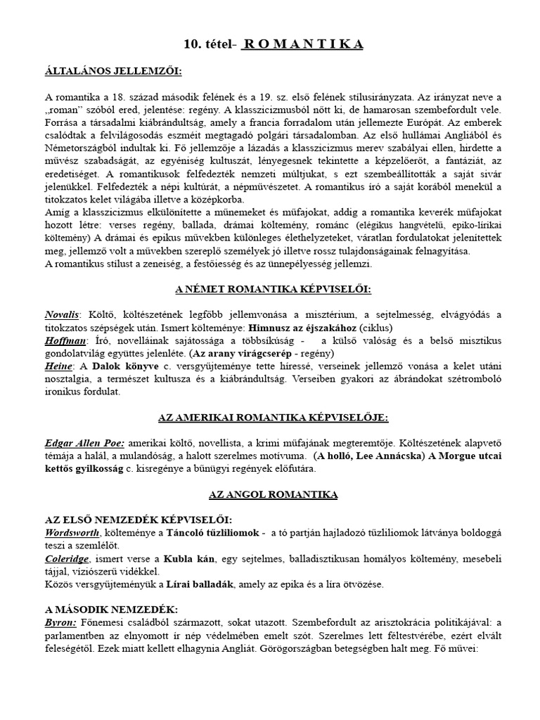 10.romantika Világirodalma | PDF
