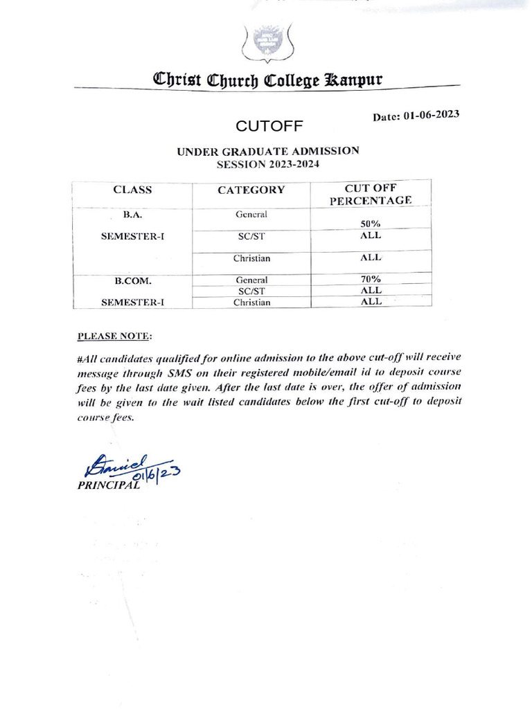 1st Cutoff | PDF