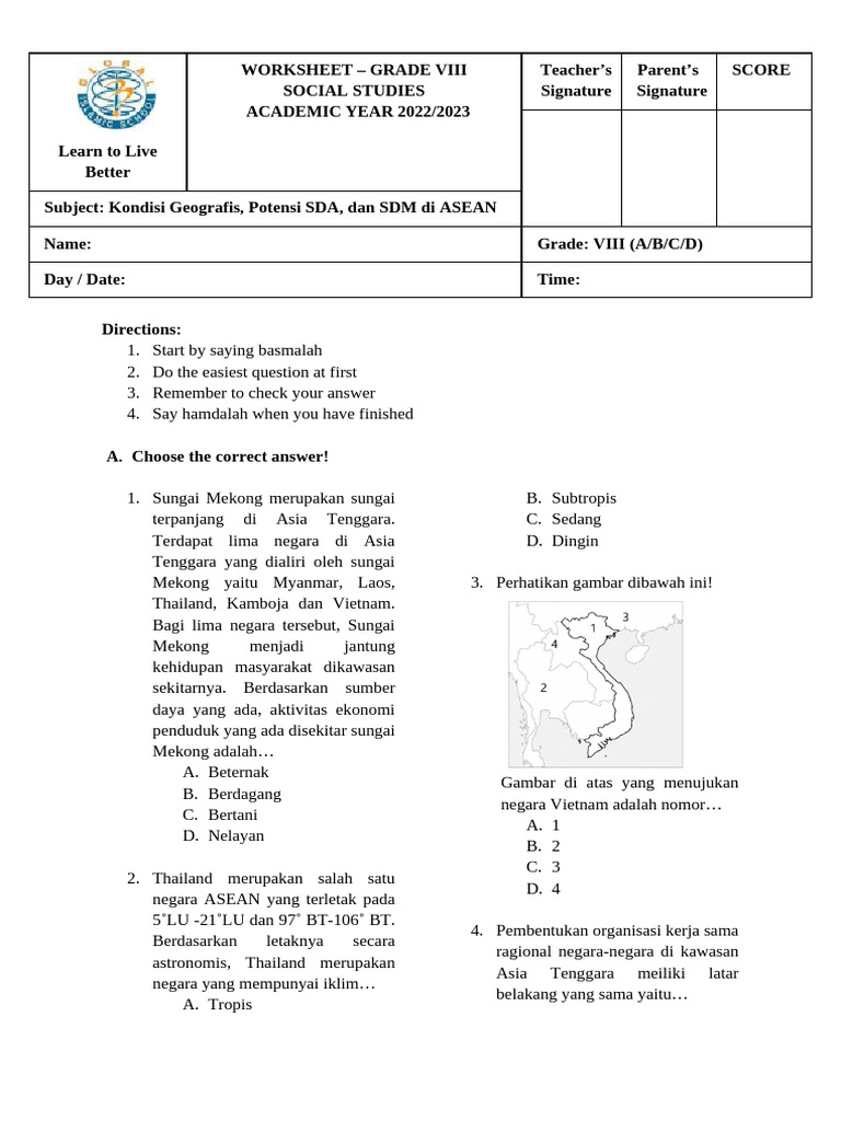 Worksheet - ASEAN | PDF