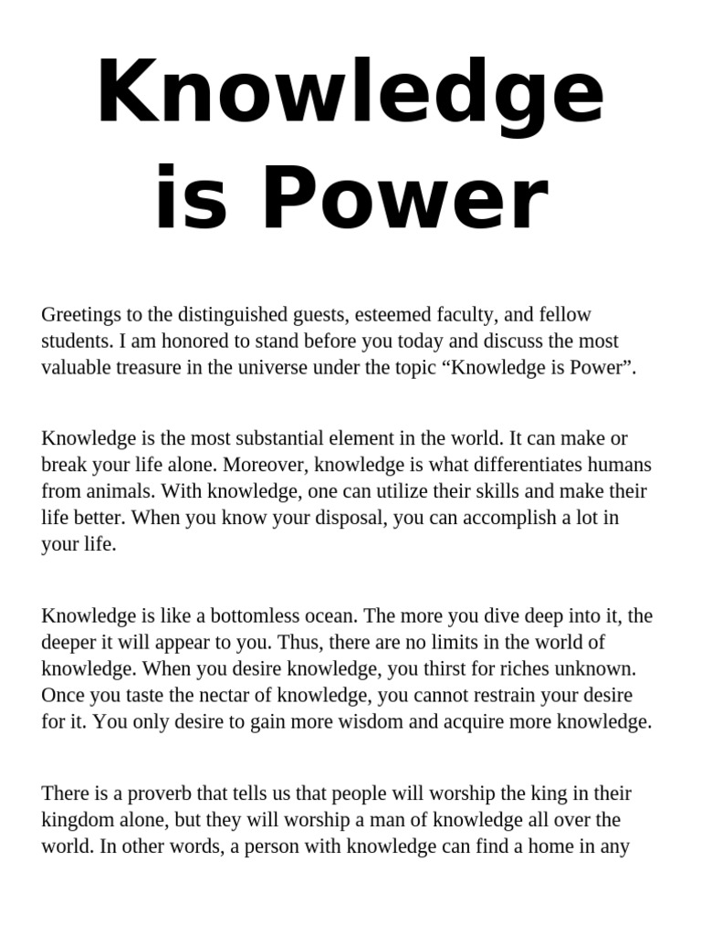 Knowledge Is Power (Speech) | PDF