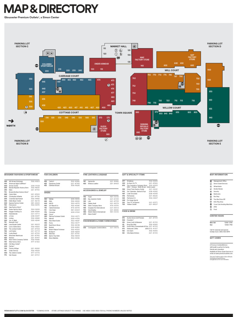 Map & Directory: Gloucester Premium Outlets, A Simon Center | PDF | Brand