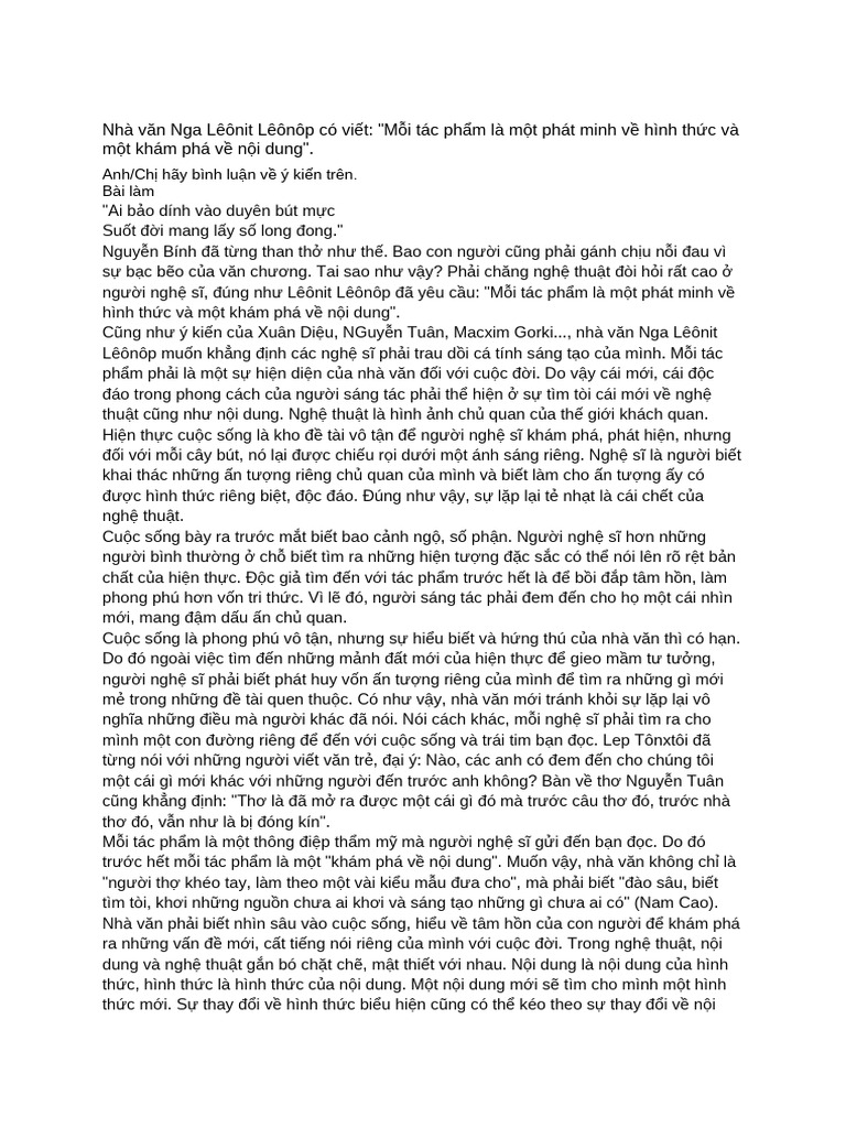 Bài Làm Nlvh | PDF