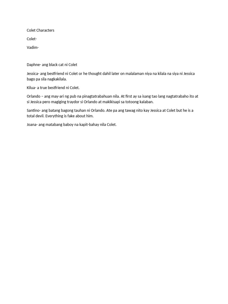 Colet Characters | PDF