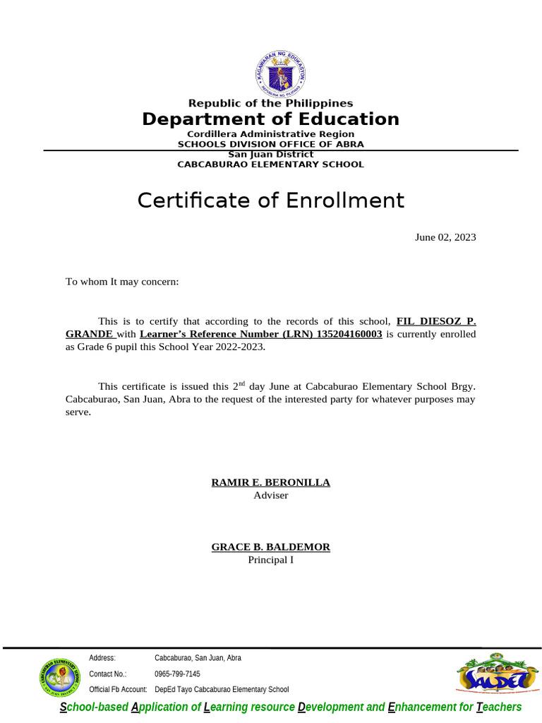 Certificate of Enrollment | PDF