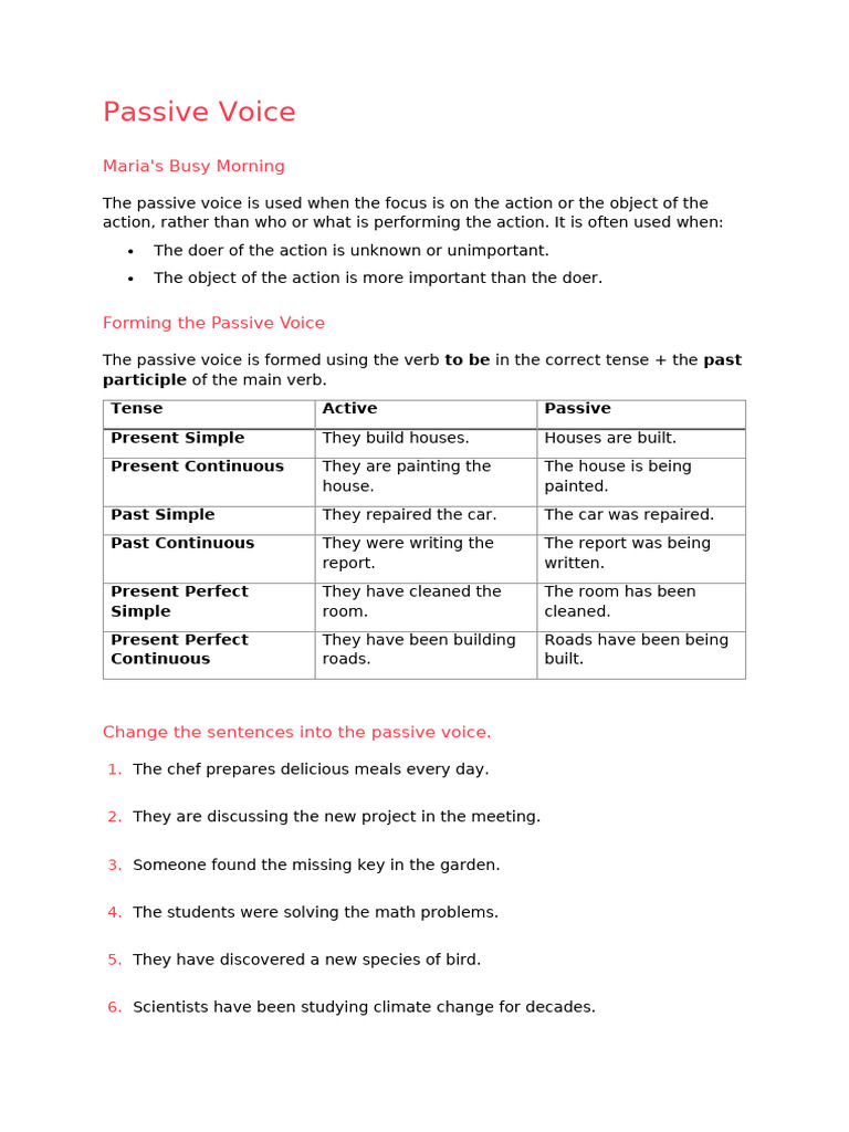 Passive Voice Worksheet | PDF