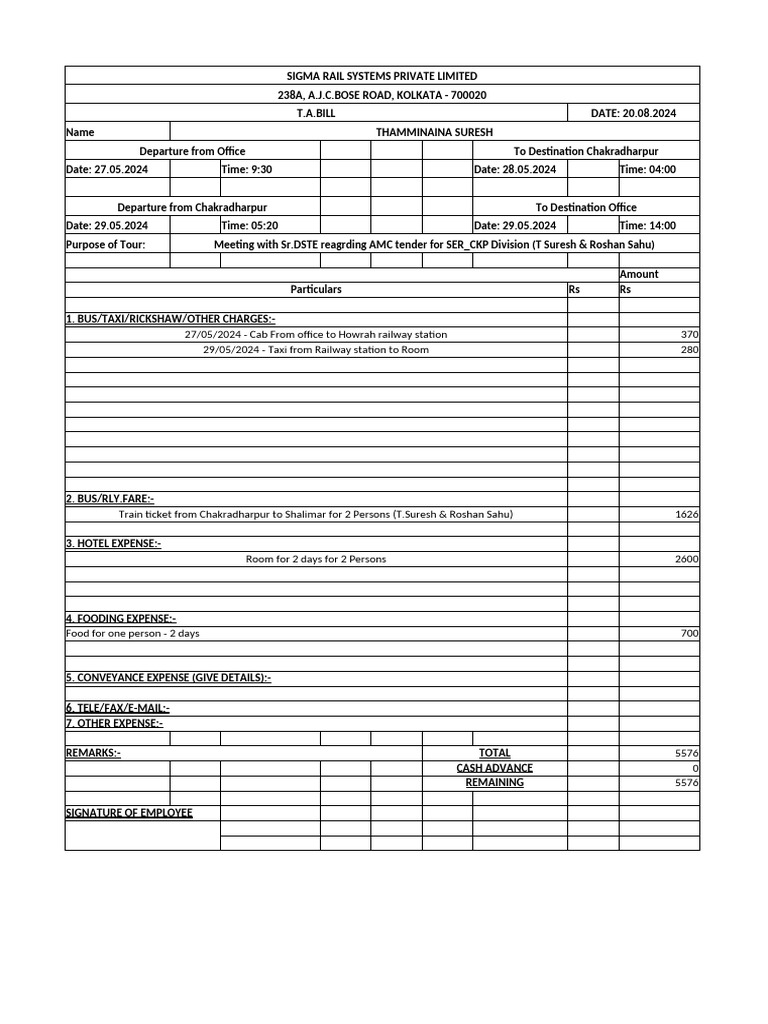 Tour Expense Report for T. Suresh | PDF | Motor Vehicle | Passenger ...