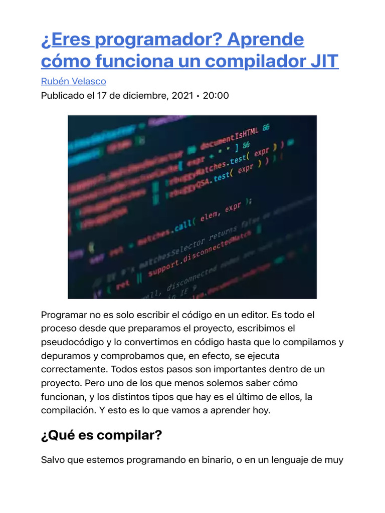 Compilador Just-In-Time (JIT) - Qué Es y Cómo Funciona en Programación | PDF | Compilador ...