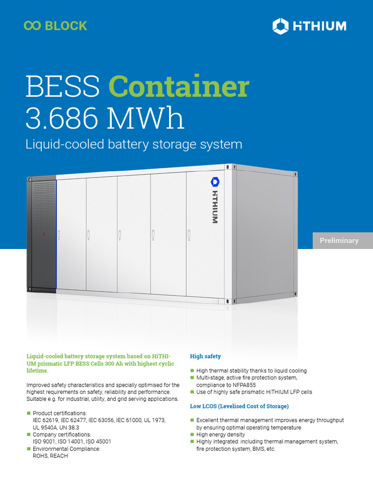 HiTHIUM Data-Sheet BESS-Container3686kWh V2-0 US EN 231011 | PDF ...