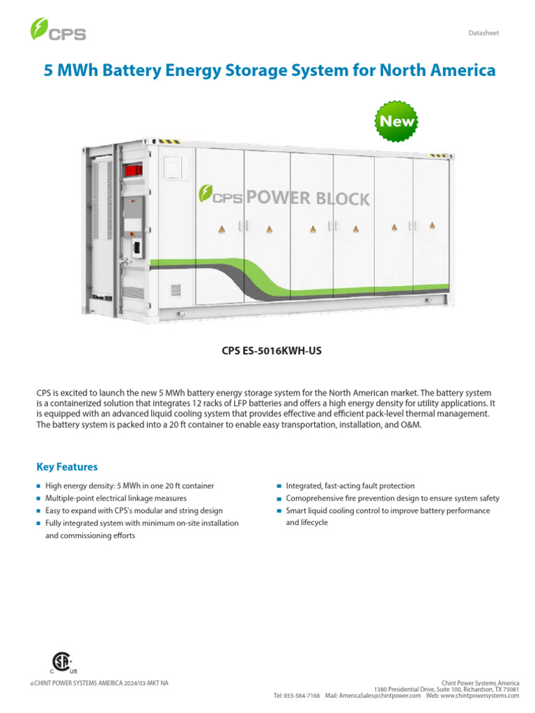 CPS 5 MWH BESS Datasheet 3 15 2024 | PDF | Energy Storage | Electrical Engineering