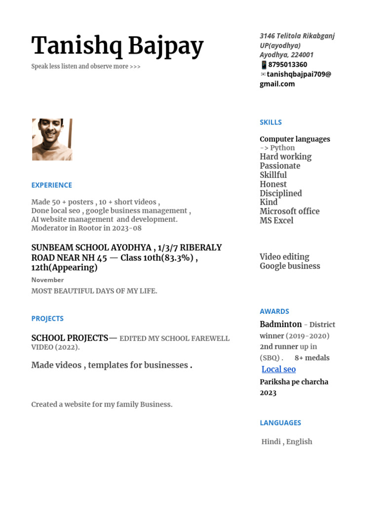 Tanishq Bajpay: Skills | PDF