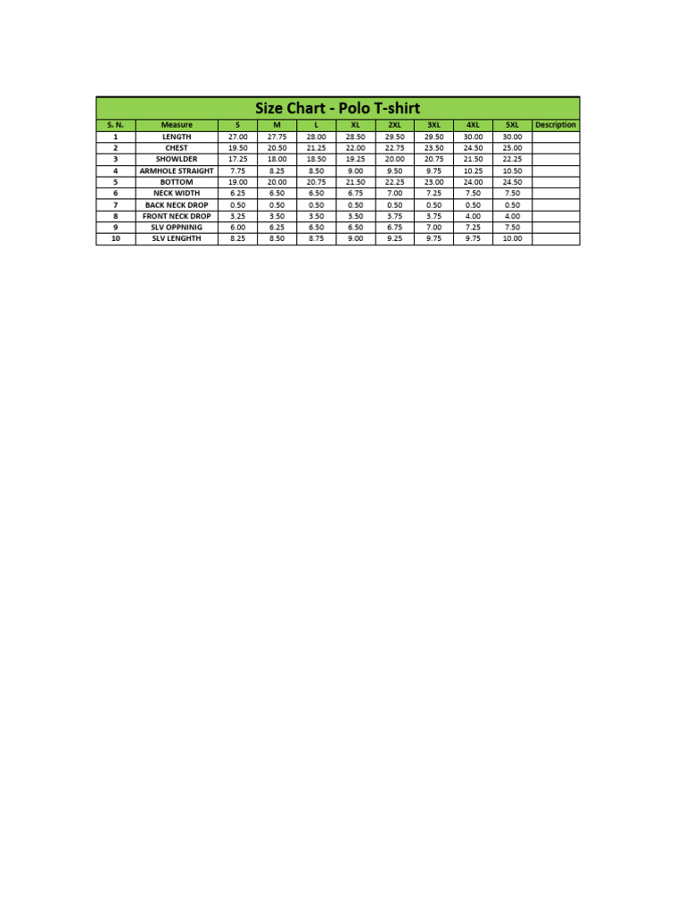 Mesurement - Size chart polo | PDF
