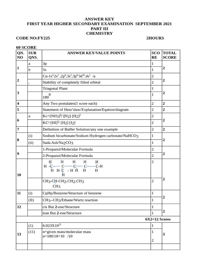 Chemistry Exam Answer Key FY225 | PDF | Molecular Orbital | Chemical ...