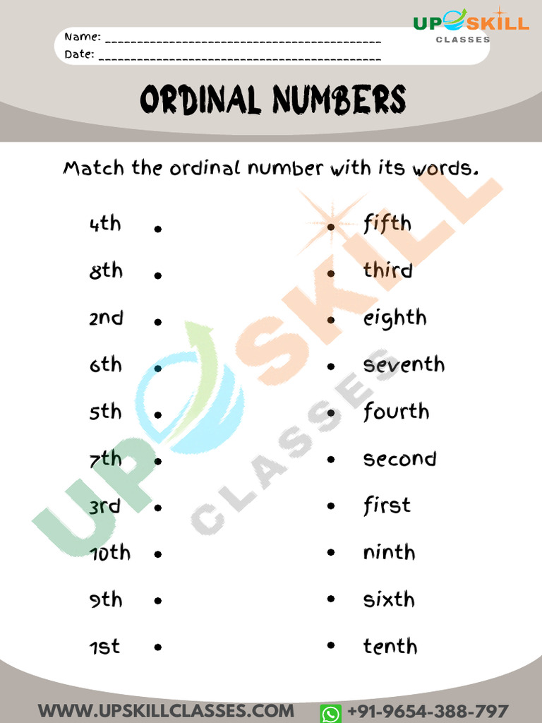Match Ordinal Numbers to Words | PDF