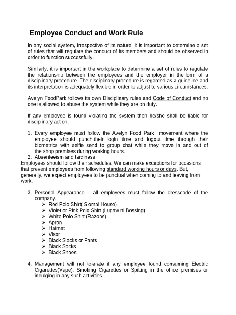 Employee Conduct and Work Rule | PDF | Business | Justice