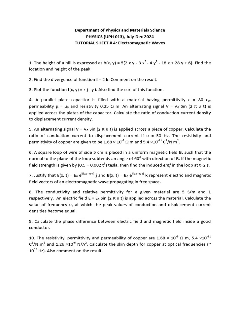 Tutorial Sheet 4 | PDF