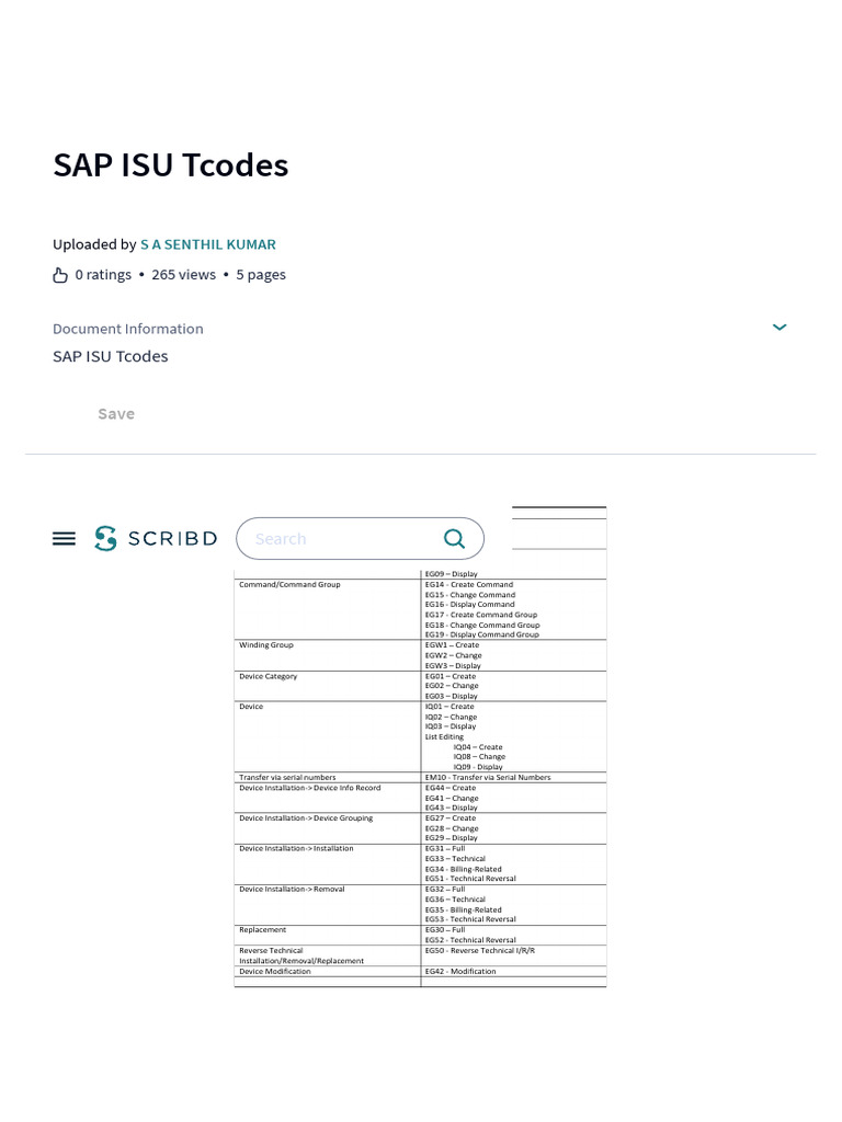 SAP ISU Tcodes - PDF - Areas of Computer Science | PDF | Computer Engineering | Computer Science
