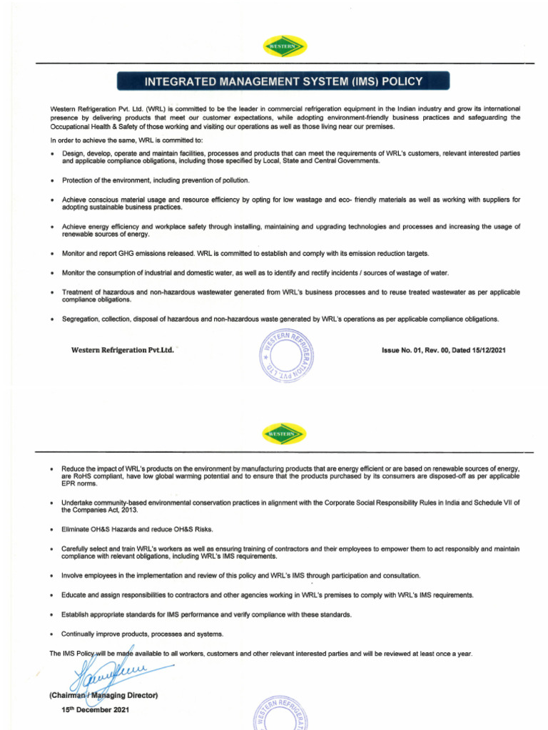 IMS Policy - WRLSAN (English) - Signed | PDF