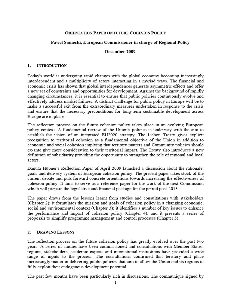 Pawel Samecki Orientation Paper | PDF | European Union | Policy