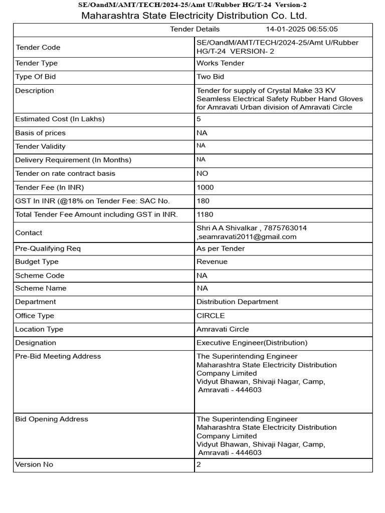 Handgloves Tender 33 KV | PDF | Taxes | Prices