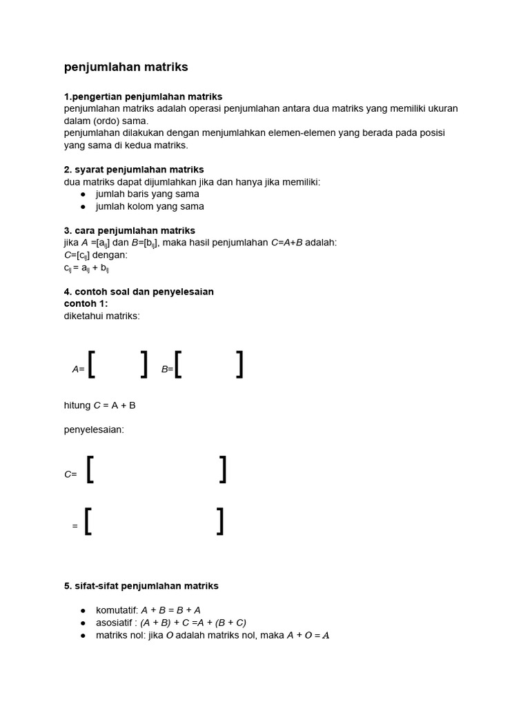 Penjumlahan Matriks | PDF