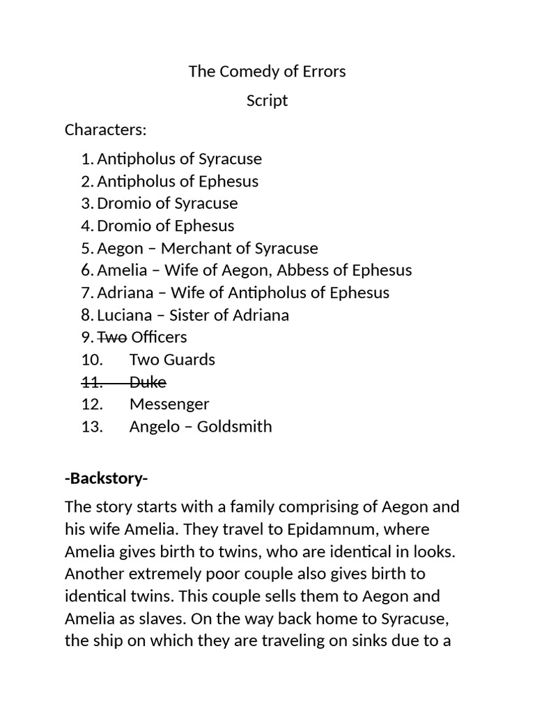 The Comedy of Errors: A Script Overview | PDF | The Comedy Of Errors