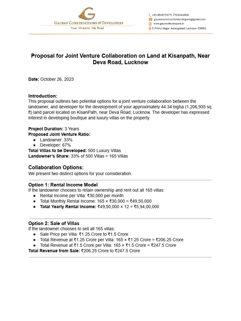 Luxury Villas Joint Venture Proposal | PDF