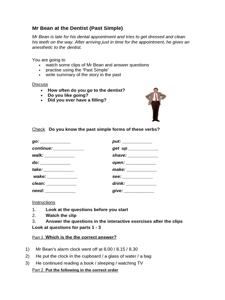 MR Bean at The Dentist (Past Simple) | PDF