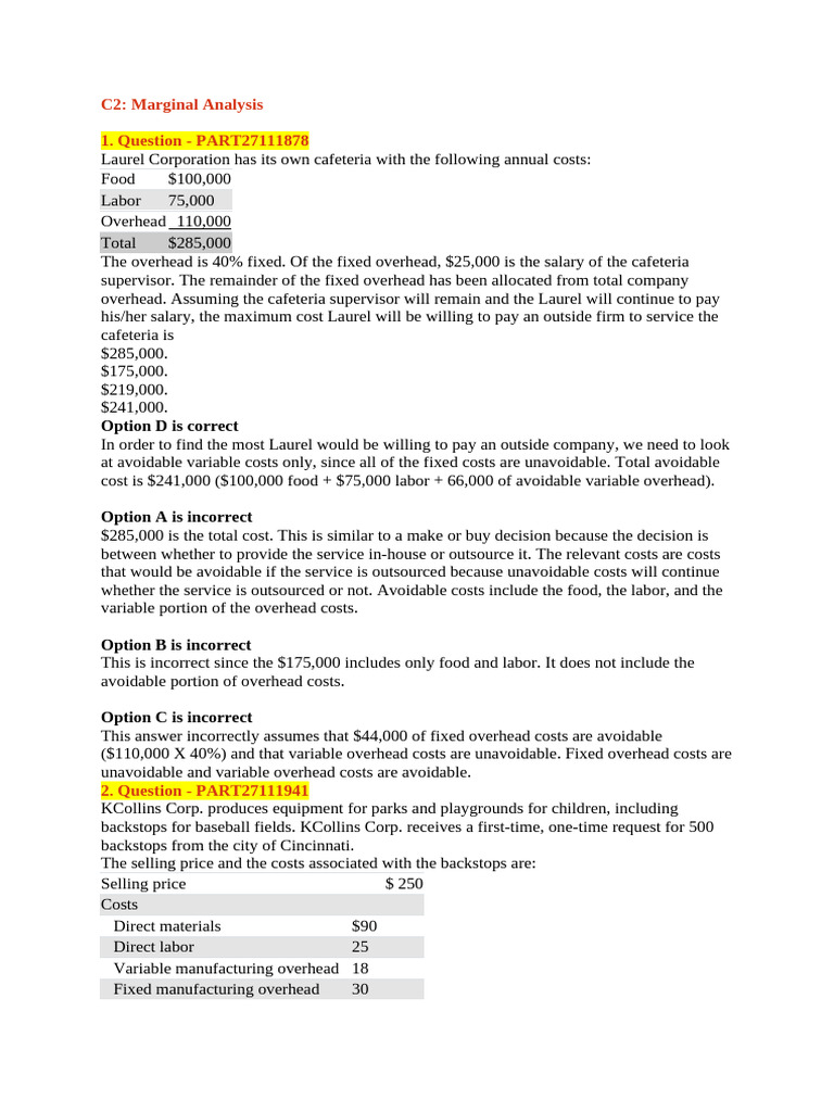 CMA part -2 C2_Marginal Analysis | PDF | Physical Therapy | Hospital