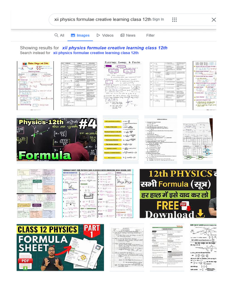 Xii Physics Formulae Creative Learning Clasa 12th - Yahoo India Image Search Results | PDF