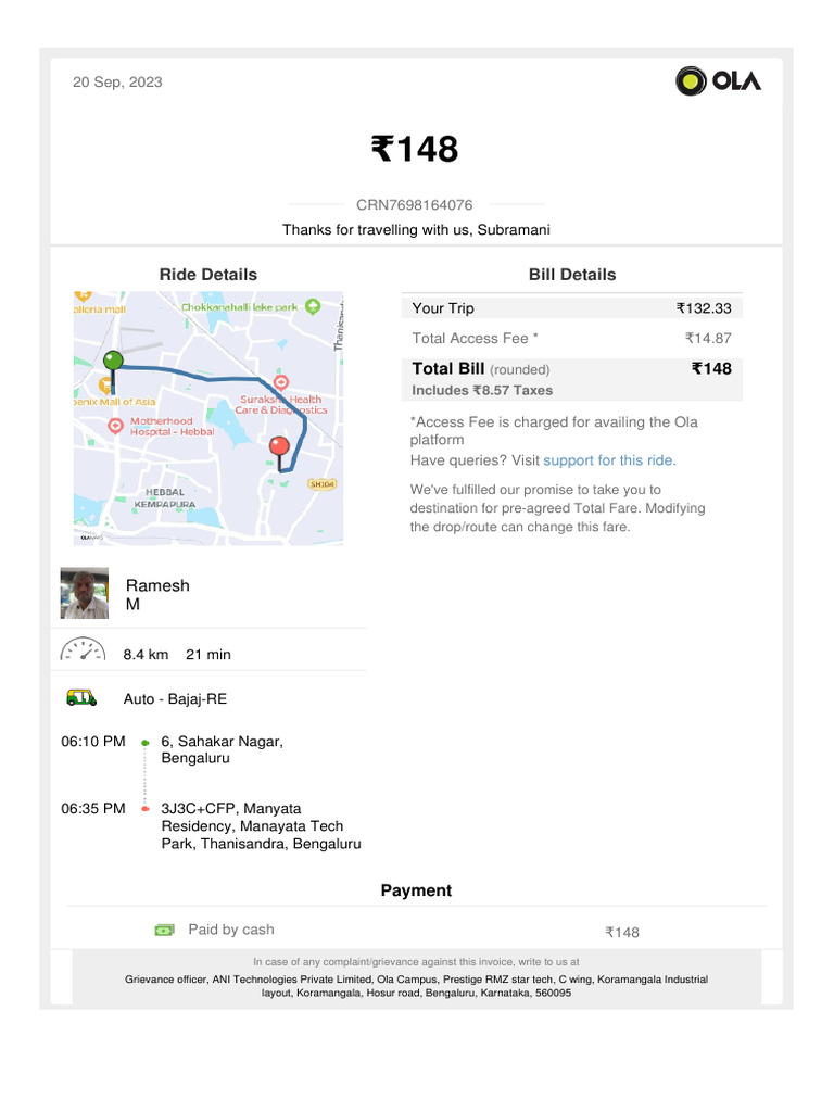 OLA SEP 20th_Office to guest house | PDF | Invoice | Payments