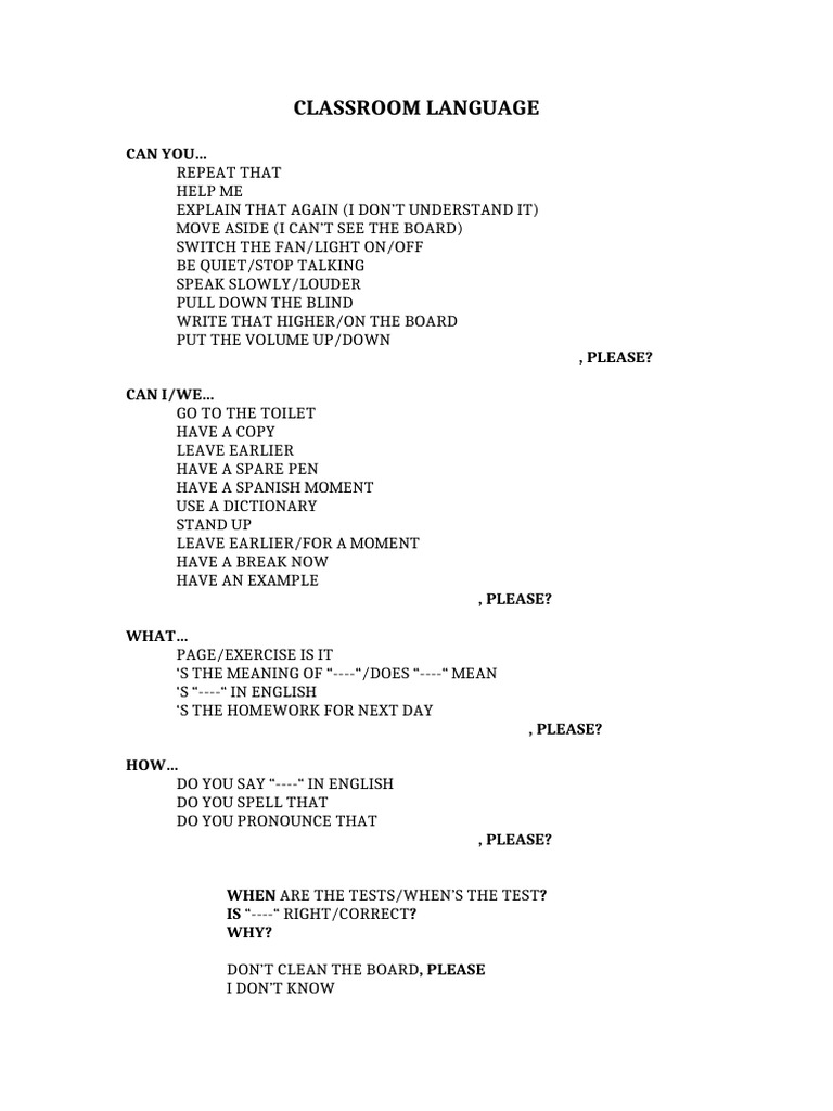 CLASSROOM LANGUAGE | PDF