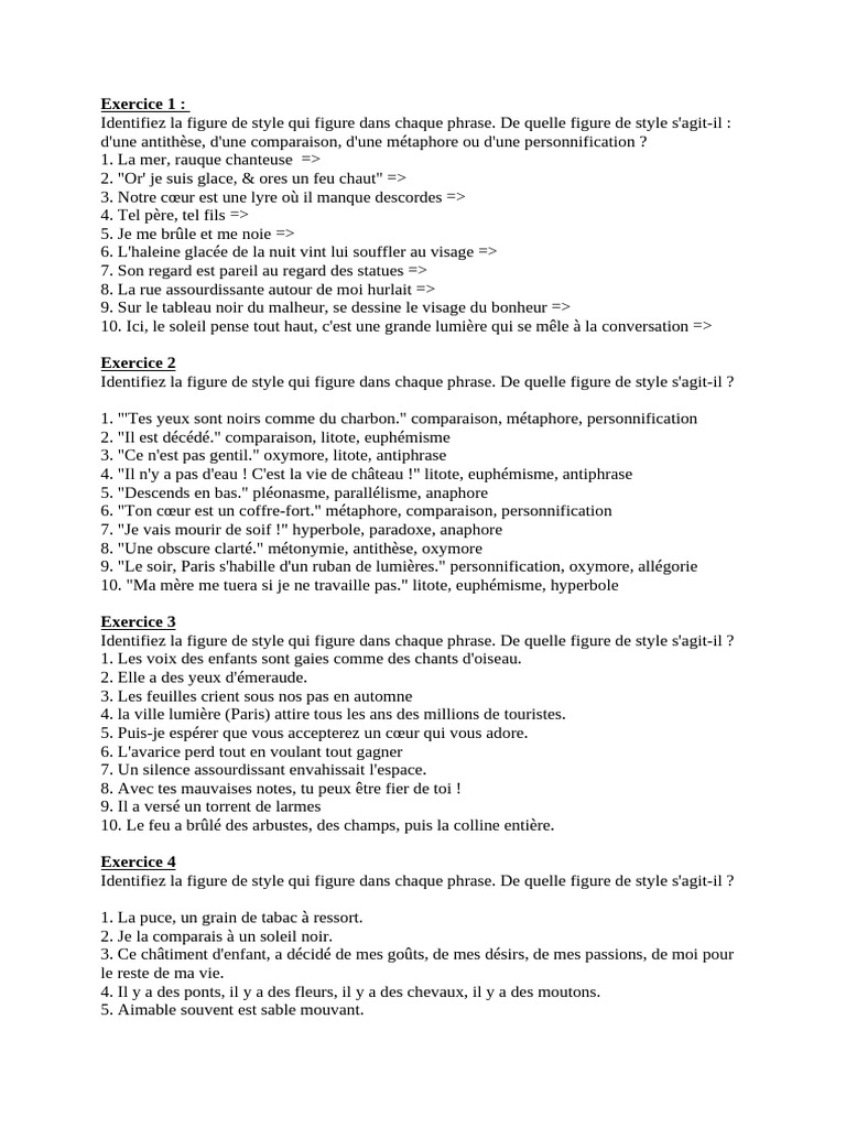 Exercices Figures de Styles | PDF | Métaphore | Techniques de rhétorique