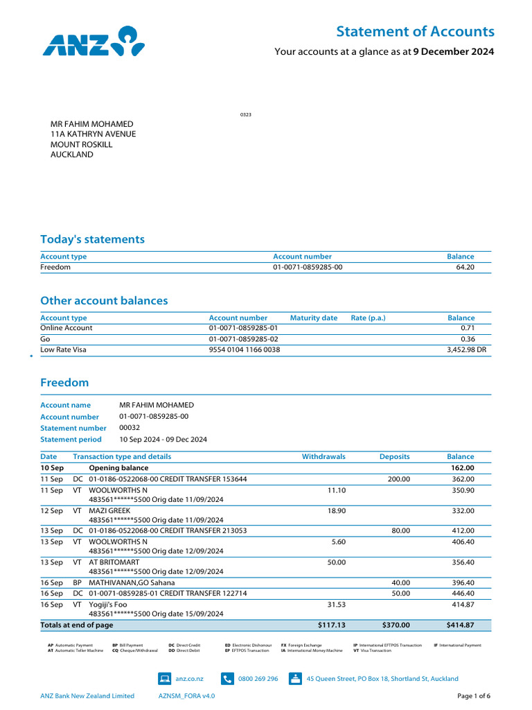 Account Statement for Fahim Mohamed | PDF | Payments | Debit Card