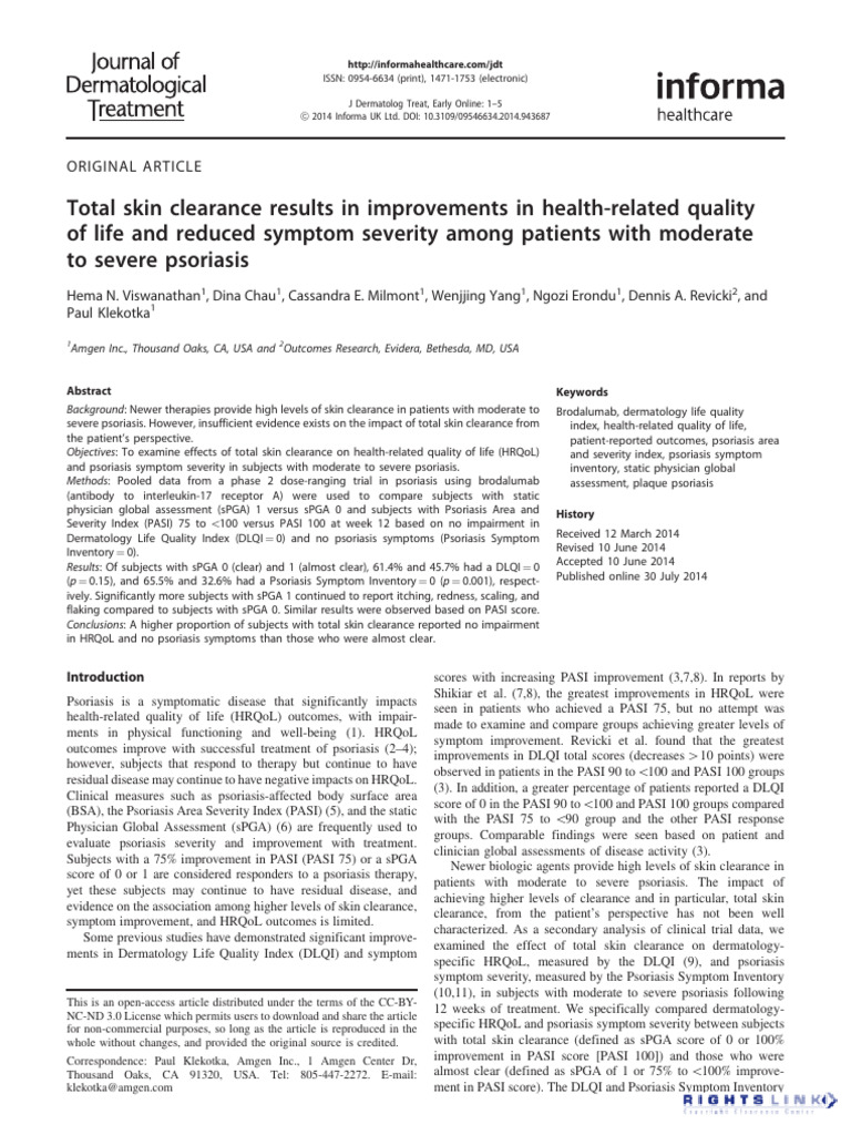 Total Skin Clearance Boosts Psoriasis Quality of Life | PDF | Psoriasis | Health Care