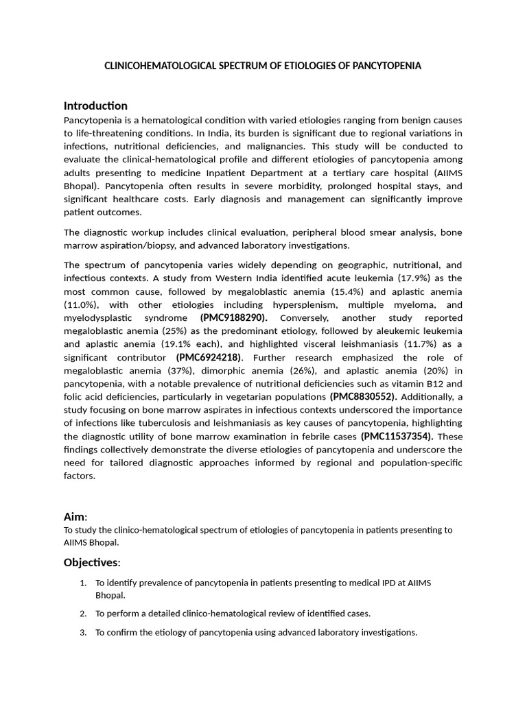 CLINICOHEMATOLOGICAL SPECTRUM OF ETIOLOGIES OF PANCYTOPENIA | PDF ...