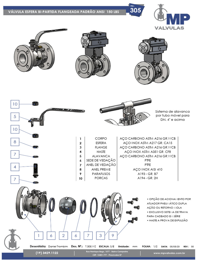 FT.305 - Válvula Esfera Bipartida 150 LBS Ext. Flangeada 150 - Wcb-Ca15 | PDF | Válvula ...
