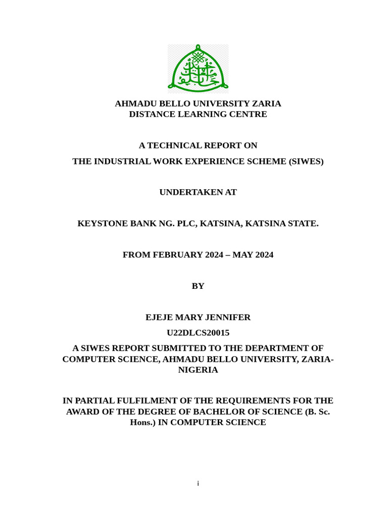 U22dlcs20015 Siwes Report | PDF | Osi Model | Computer Network