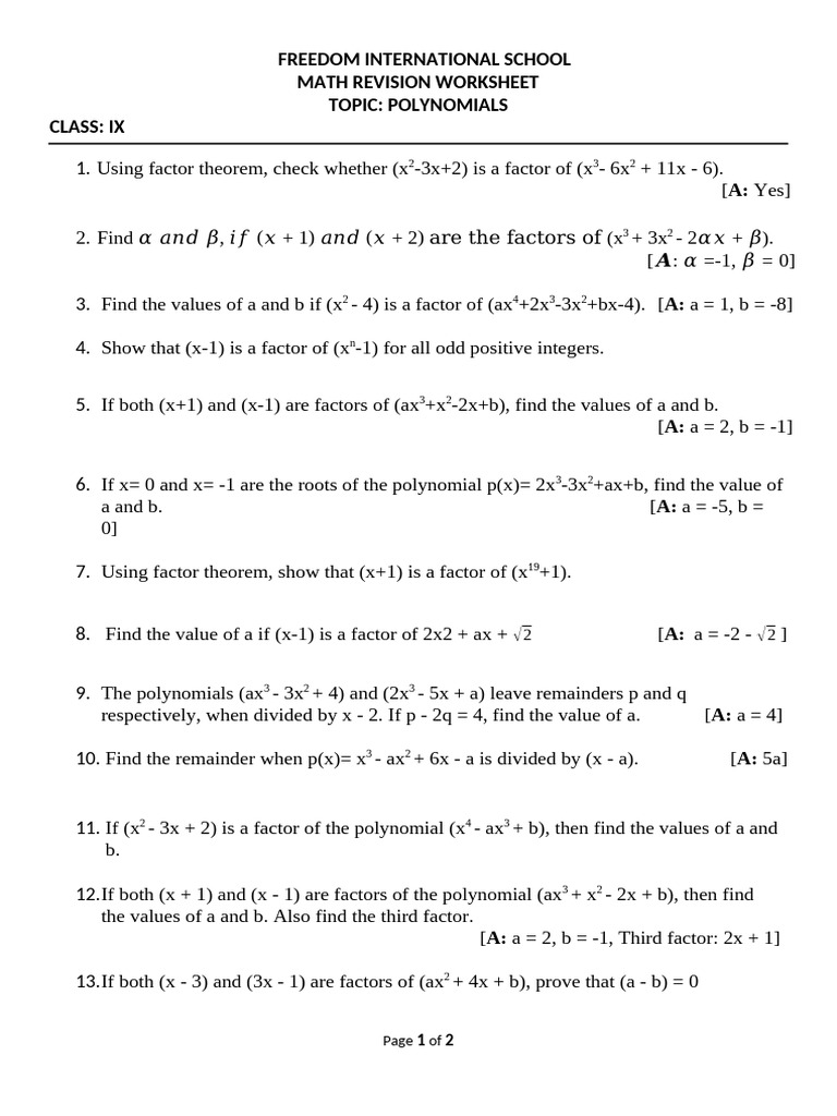 Factors of Polynomial: Find a and b | PDF